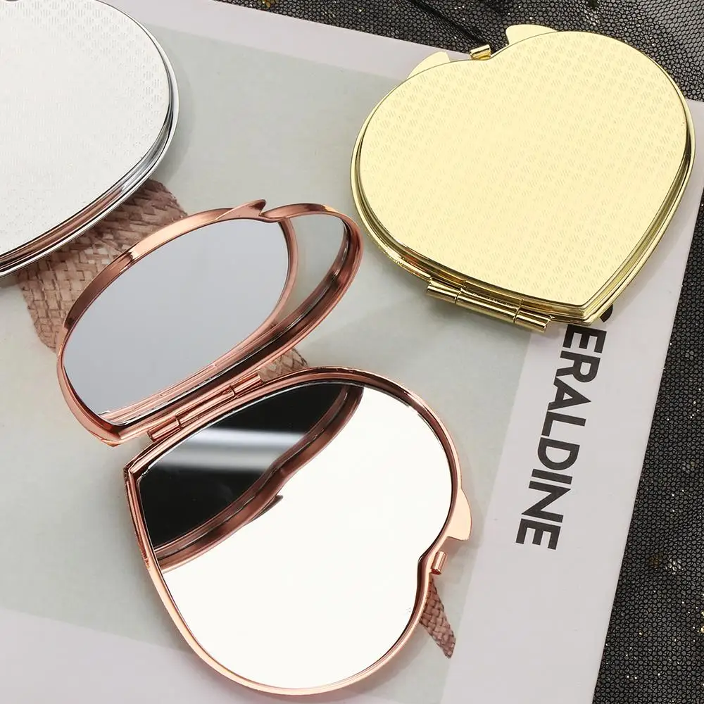 Double-sided Heart Shaped Rose Gold Metal Pocket Mirror Compact Pocket ...