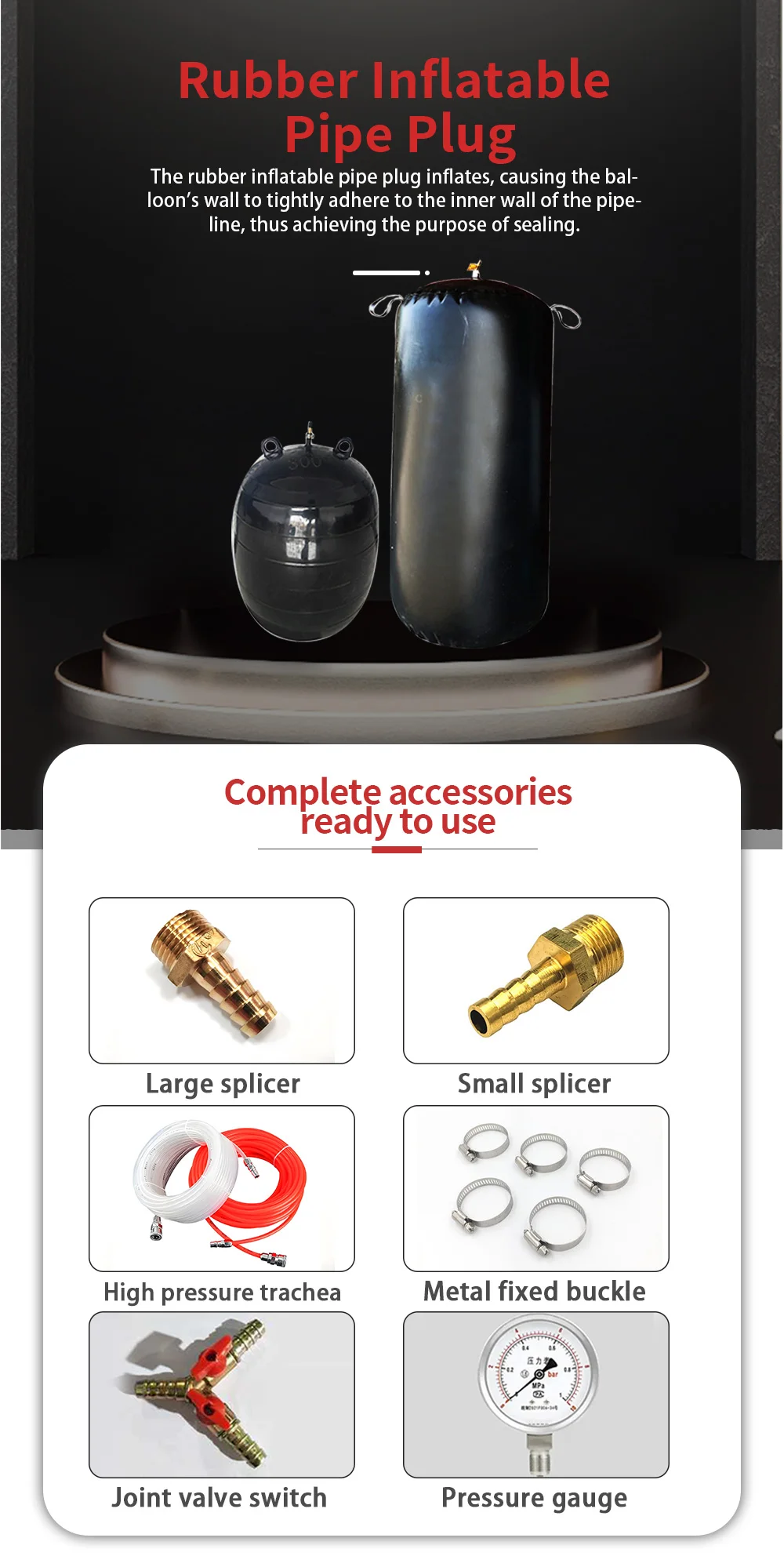 Rubber Pipe test Plug Duct Pipeline Occlude Inflatable Rubber airbag ...