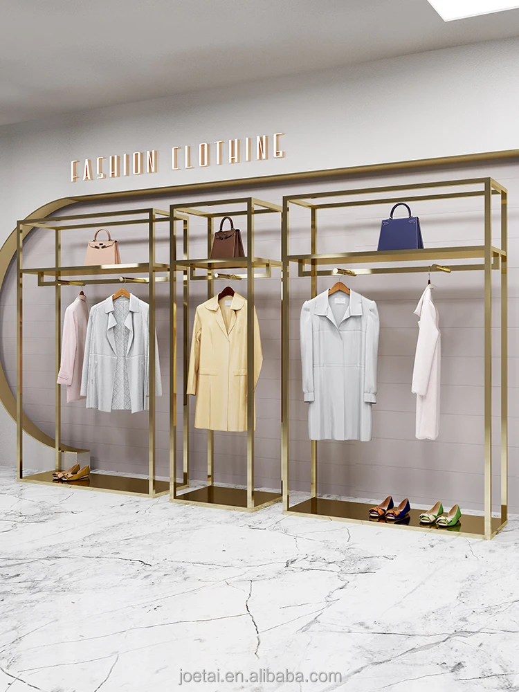 Luxury Clothing Store Clothing Display Rack Stainless Steel Shiny Gold ...