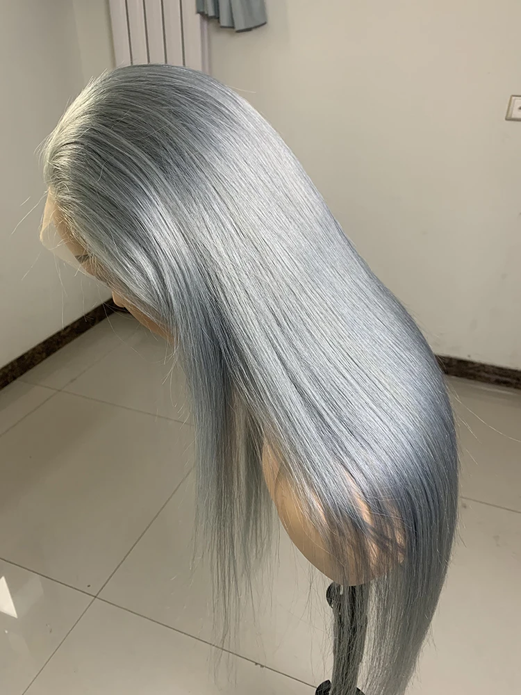 Hot Sale Silver Gray Transparent Lace Frontal Wigs Body Wave 100 Virgin ...