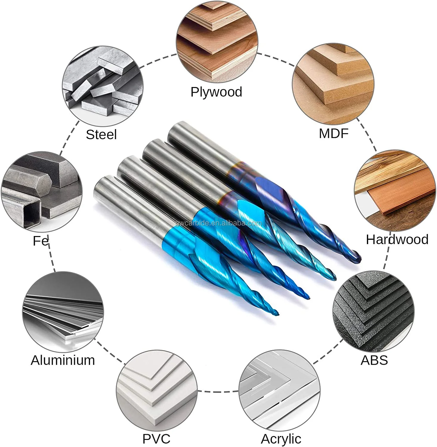 Gw Tapered Ball Nose Cnc Router Bits End Mill R0.25-r1.0,1/8 Shank Nano ...