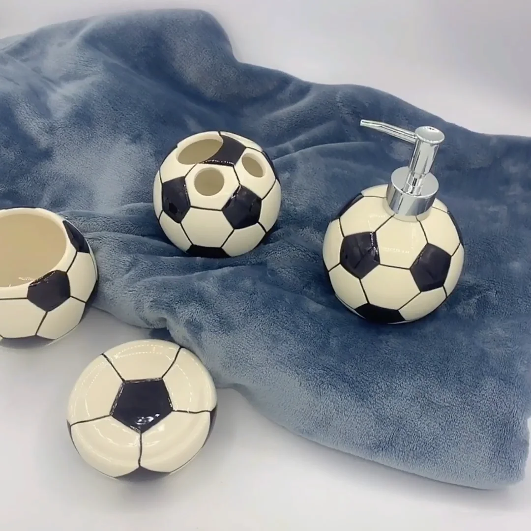 Customized Celebrate World Football Shape 4-pieces Ceramic Bathroom ...