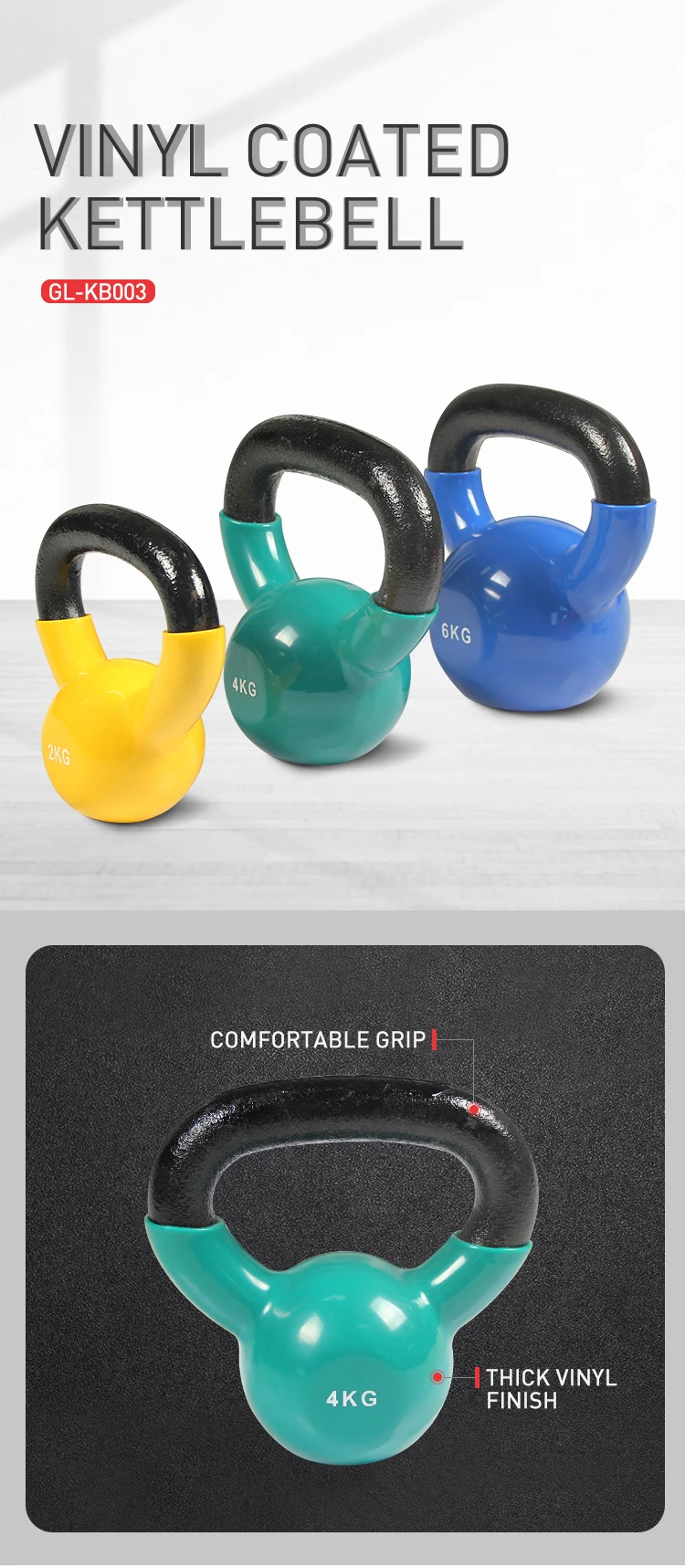 Custom Logo 2kg-44kg 5lb-100lb Vinyl Dipped Kettlebells Weight Sets For Exercises Gym Home Cast ...