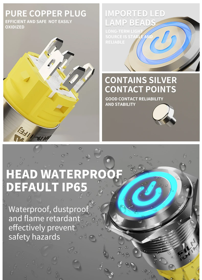 Momentary Illuminated 12V 3A 1NO1NC Waterproof IP67 220 Volt Push ...