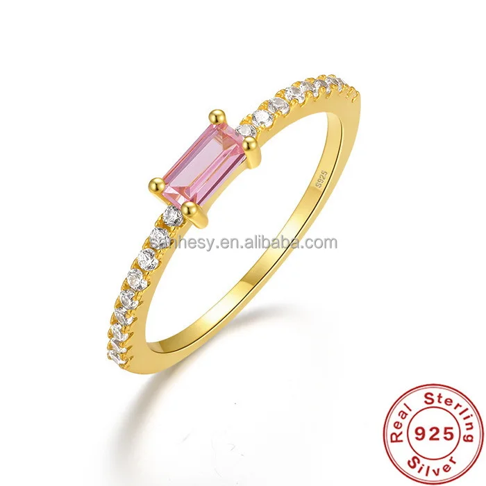 Ins S925 Sterling Silver Silver Gold Plated Geometric Rectangle Zircon Finger Ring 925 Silver ...