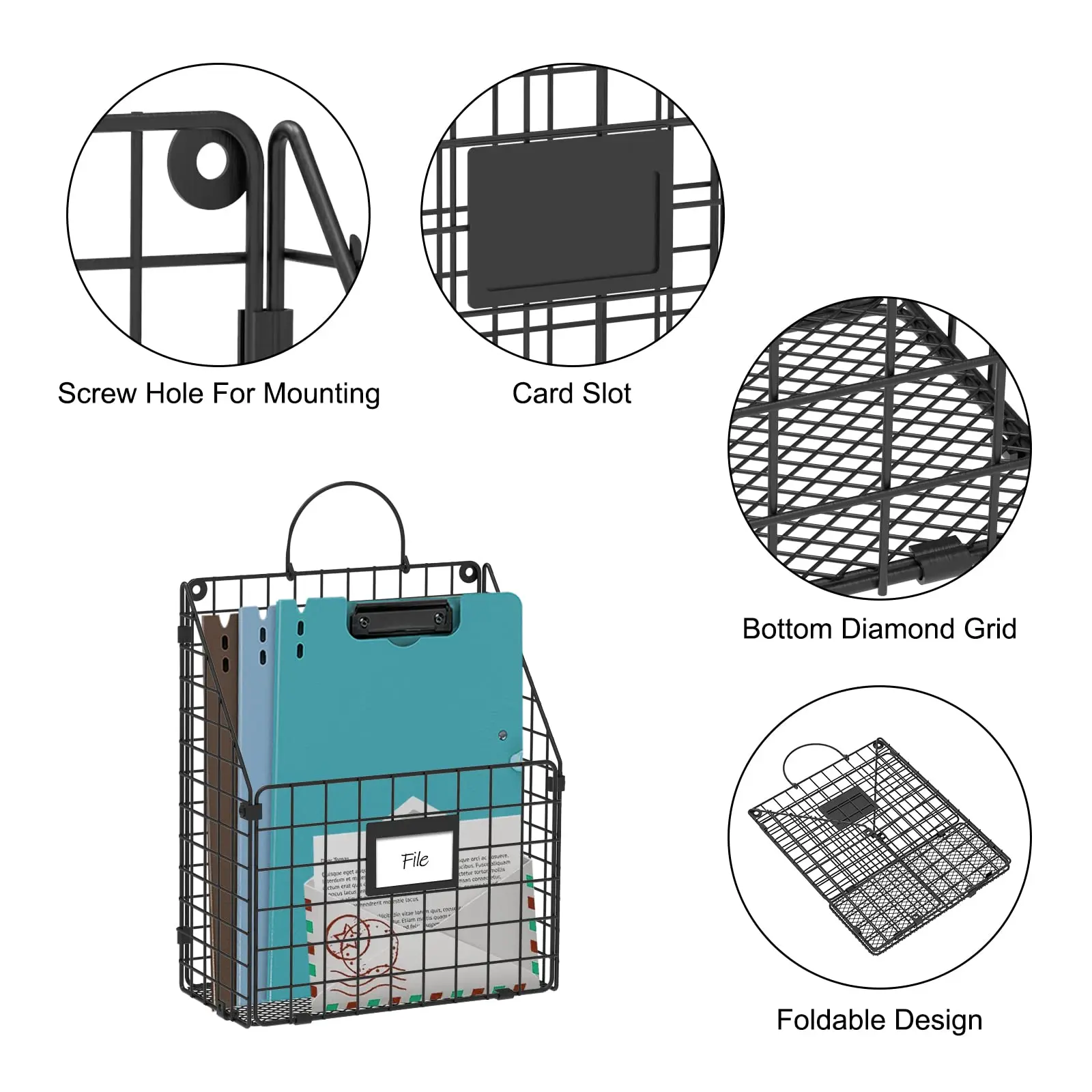 Hanging Wall File Holder Organizer Rack With Handles And Hooks Hanging ...