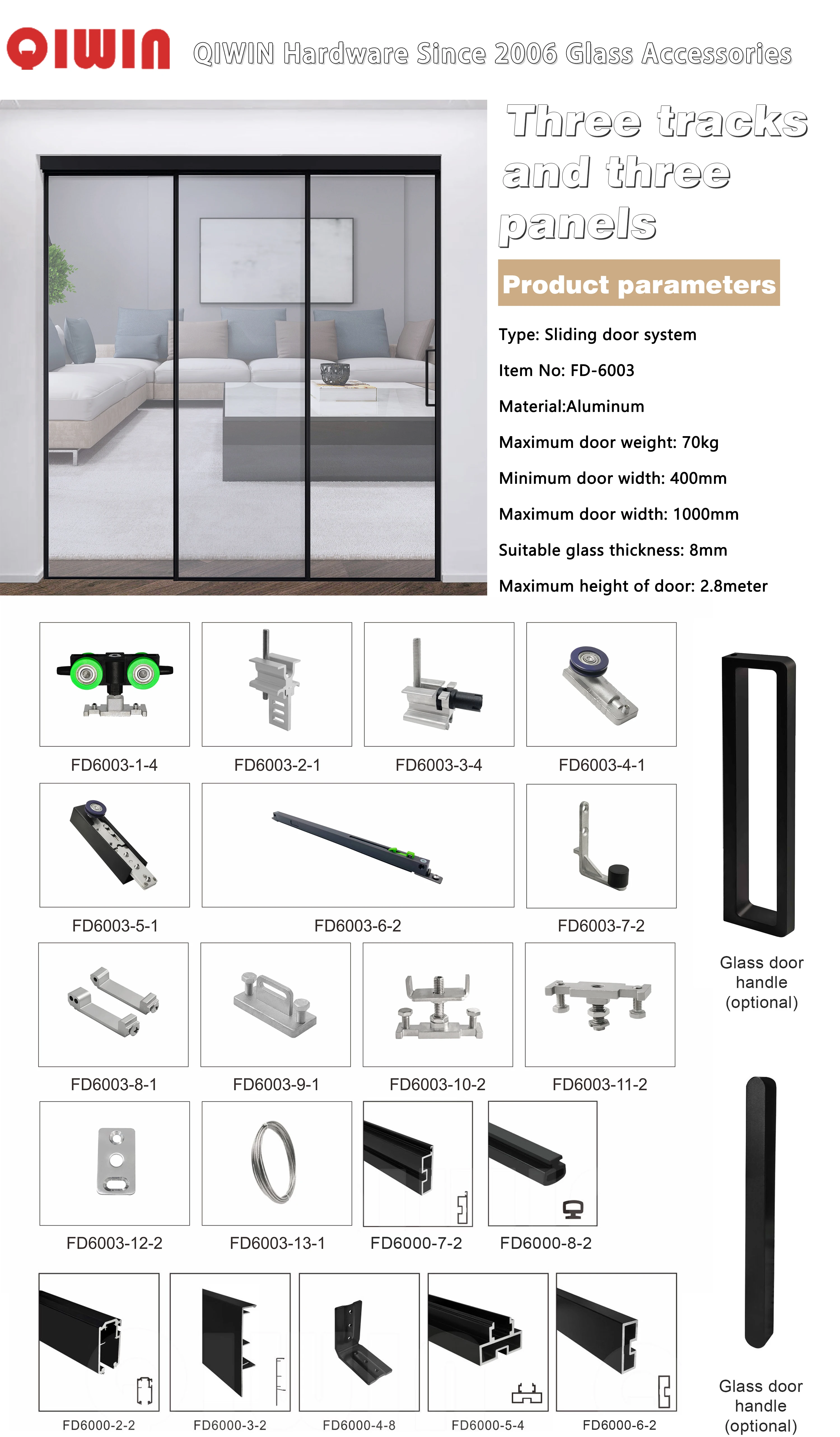 3 Panels Telescopic Glass Sliding Door System by 9CE
