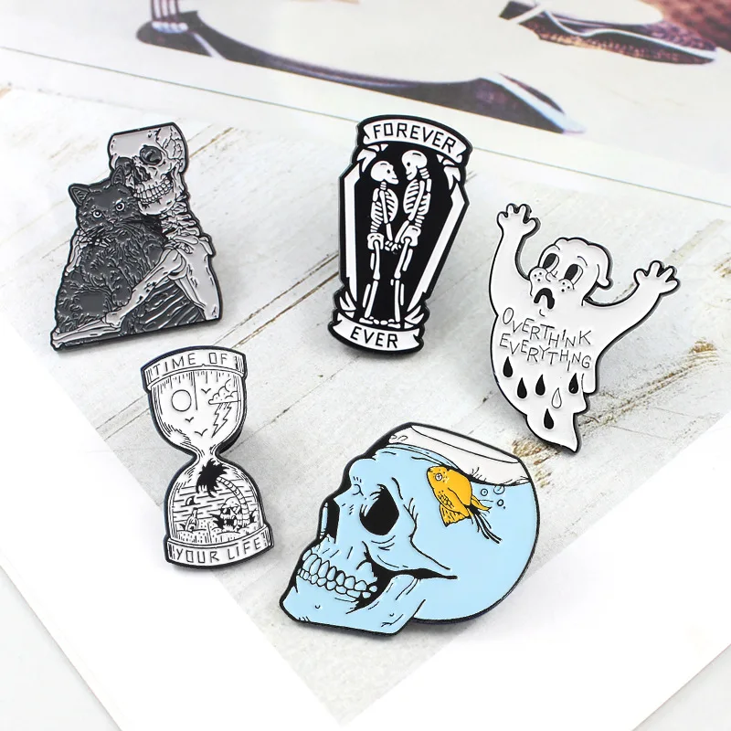Fashion Punk Ghost Skull Fishbowl Hourglass Enamel Pin Gothic Pins ...