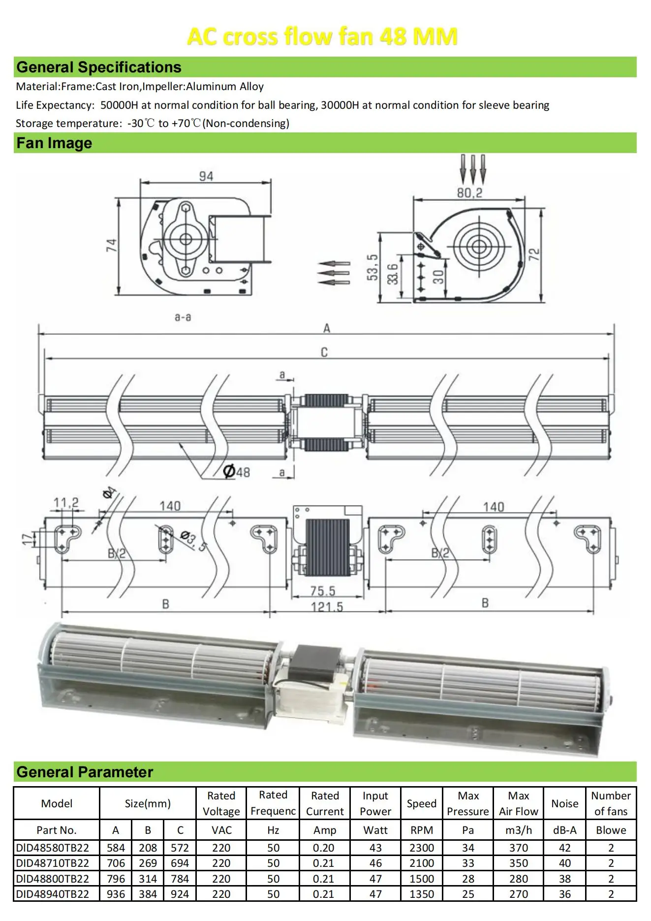 48mm Tangential Fan Variable Speed Dc Ac Cross Flow Fan 12v 24v 220v ...
