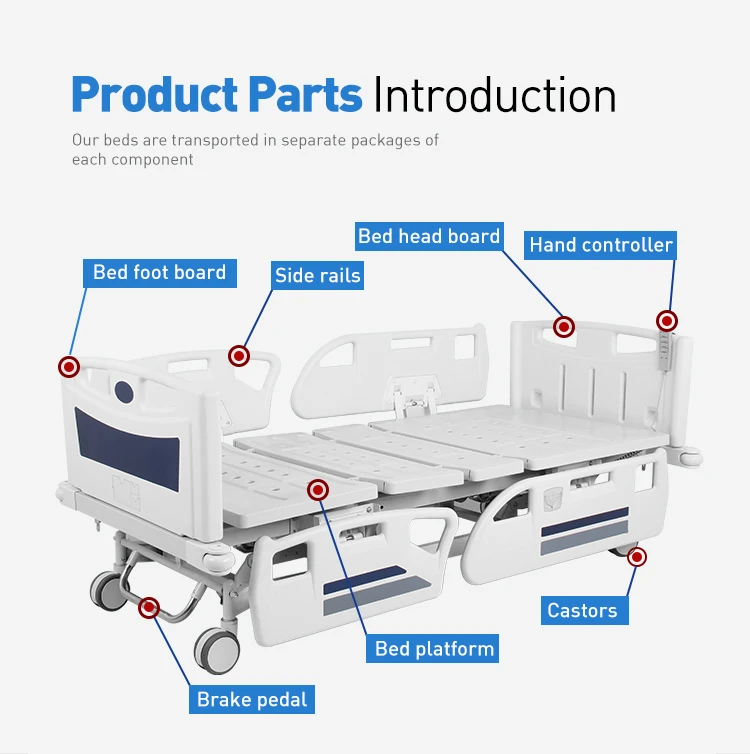 Plastic Side Rails Hospital Bed Icu Nursing Patient Adjustable Medical ...