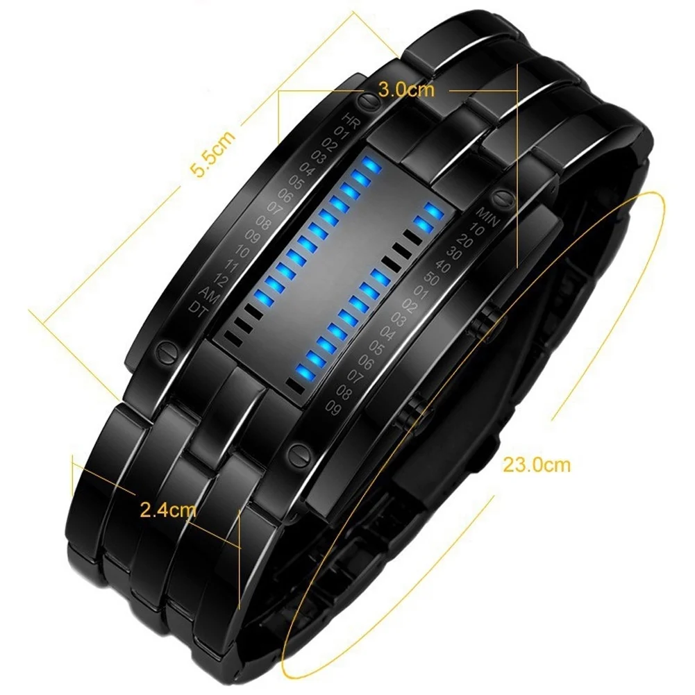Lovers Men Women Stainless Steel Blue Binary Luminous Led Electronic Display Two-wire Sport ...