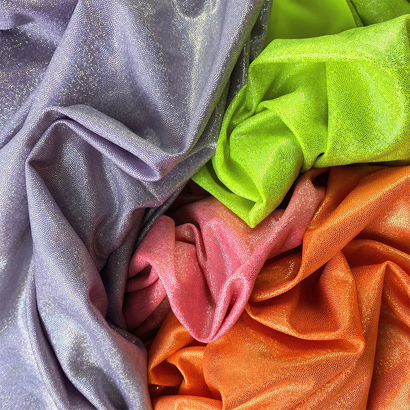 Shiny Holographic Metallic Gold Foil Print 4 Way Stretch Polyester ...