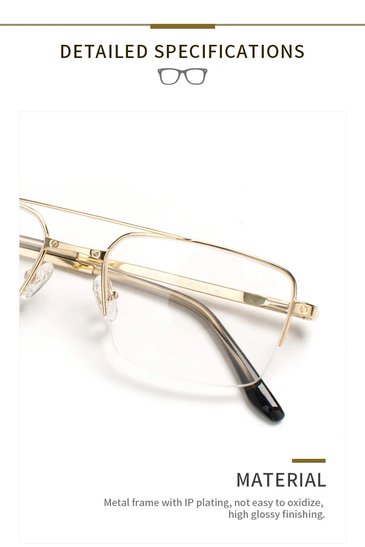 Unisex Small Rectangle Metal Half Rim Optical Frame
