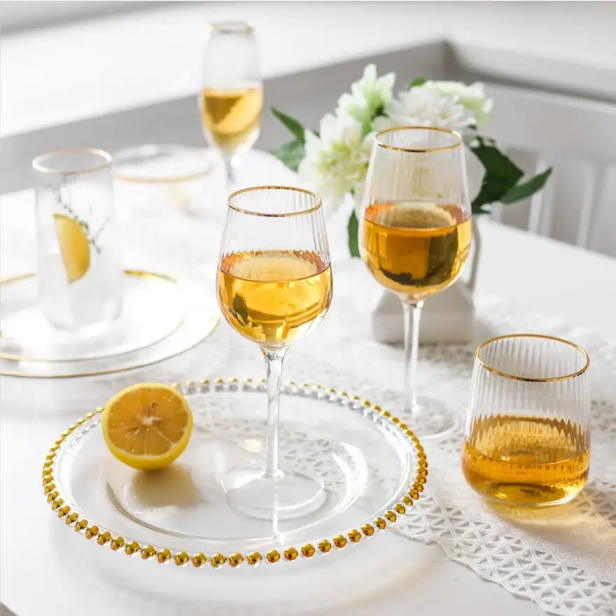Simple Texture Clear Glass Wine Goblet/Champagne/Highball/Dof with Gold ...