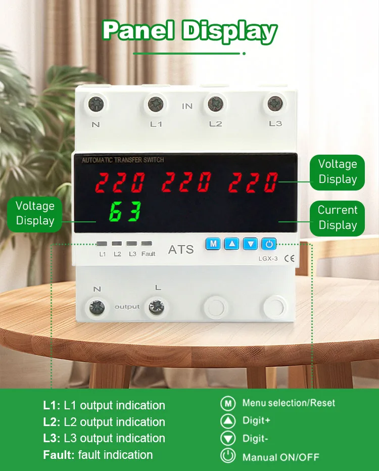 3 Phase 63A 80A 100A Adjustable Automatic Protection Switch