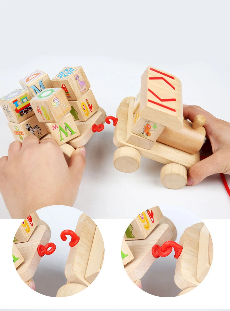 Montessori Wooden Four Section Drag Train Toy Children's Toy Puzzle ...