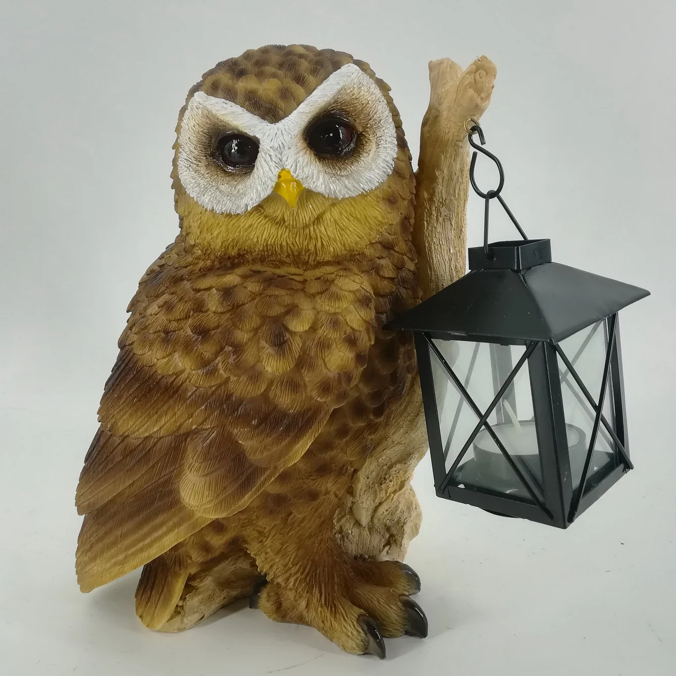 Garden Resin Owl Sculpture Lifelike Animal Figurine With Candle Holder ...