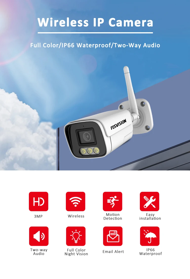 Fosvision 3mp Wifi Camera Ip Bullet Outdoor Wireless Home Surveillance Video Camera Smart Full ...