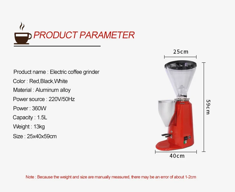 NIBU Professional Adjustable Espresso Grinder - 1500ml Capacity