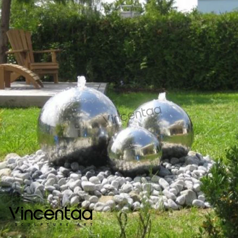 Stainless Steel Sphere Globe Hollow Ball Waterfall Fountain for Garden ...
