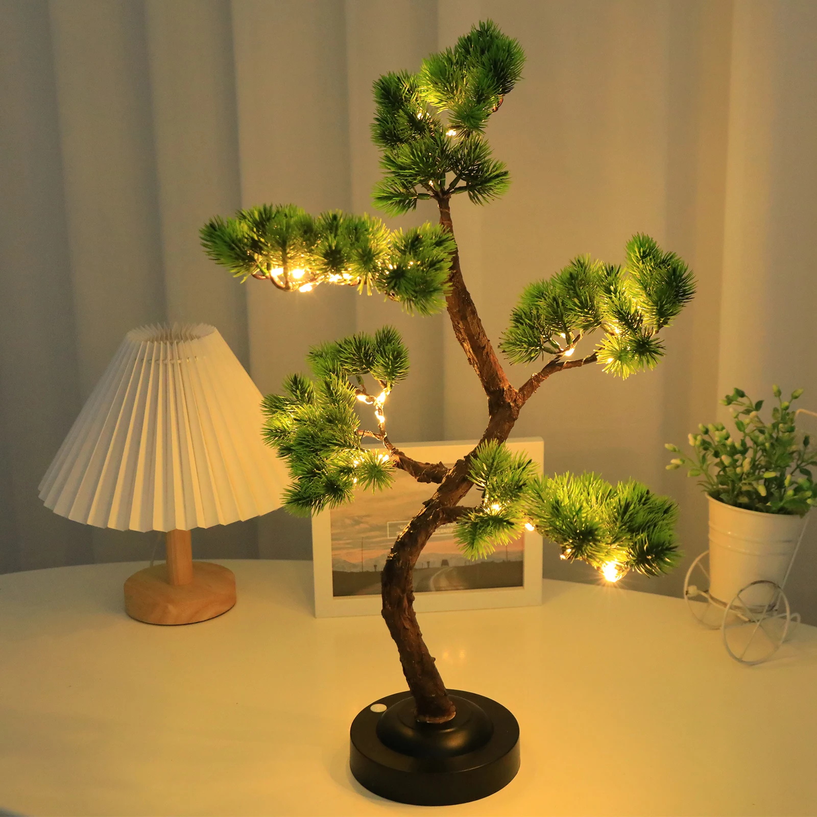 20" Lighted Artificial Pine Tree Tabletop Decoration Usb Powered ...