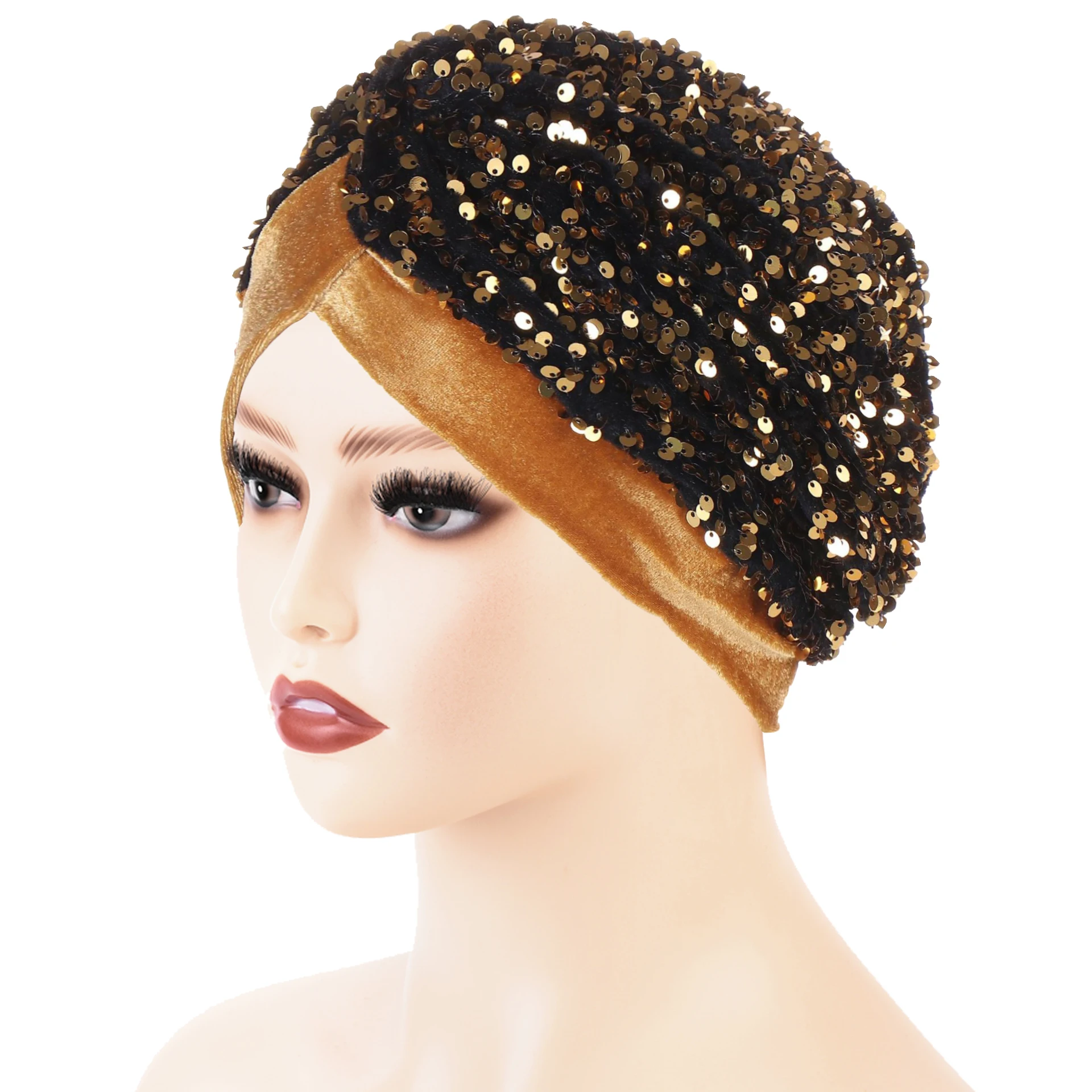 New Fashion Women Turban Breathable Shiny Women's Twist Velvet Sequins ...