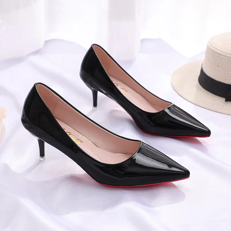 Simple Solid Color Pointy High Heel Patent Leather Wedding Light Mouth ...