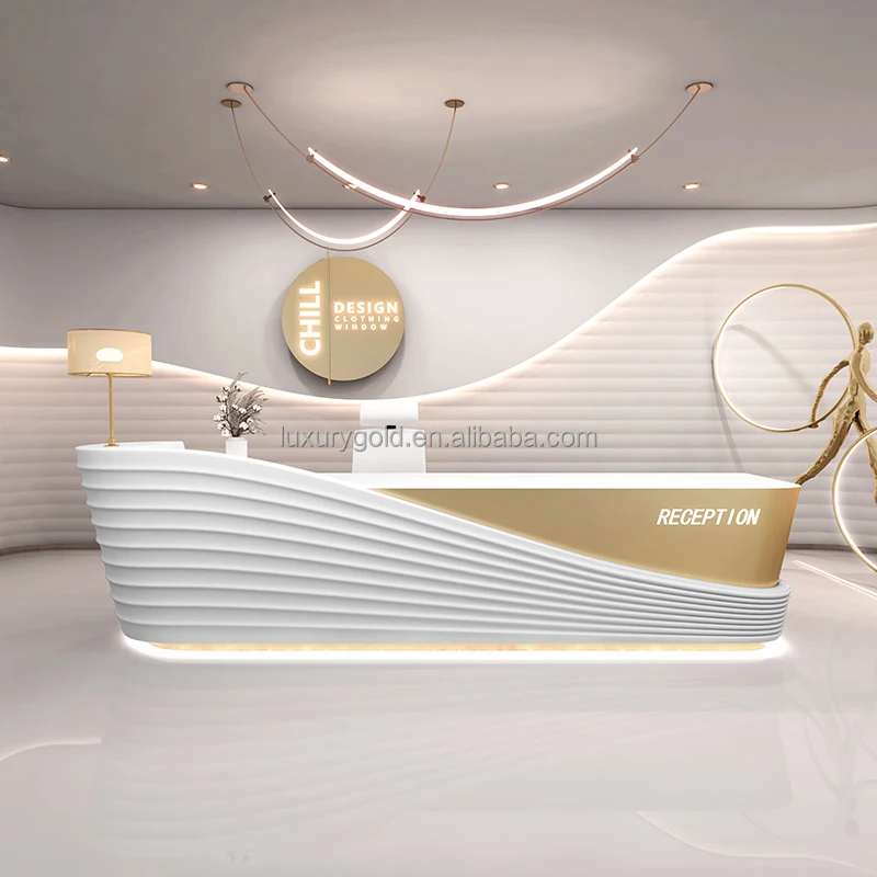 Gold Plating Luxury Wooden Front Small Reception Desk Beauty Nail Salon ...