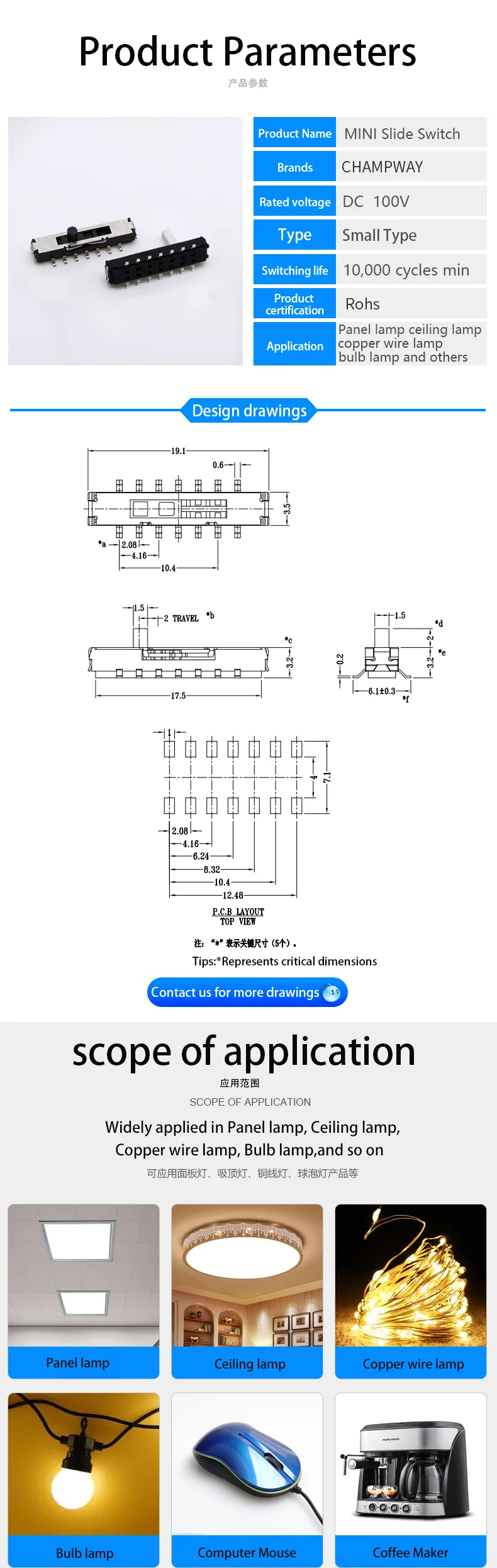 Lituo SMD Slide Switch - Mini 3 Position 4 Pin Toggle