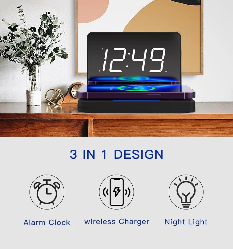 Alibaba.com: Simple Design 15W Wireless Charging LED Mirror Alarm Smart ...