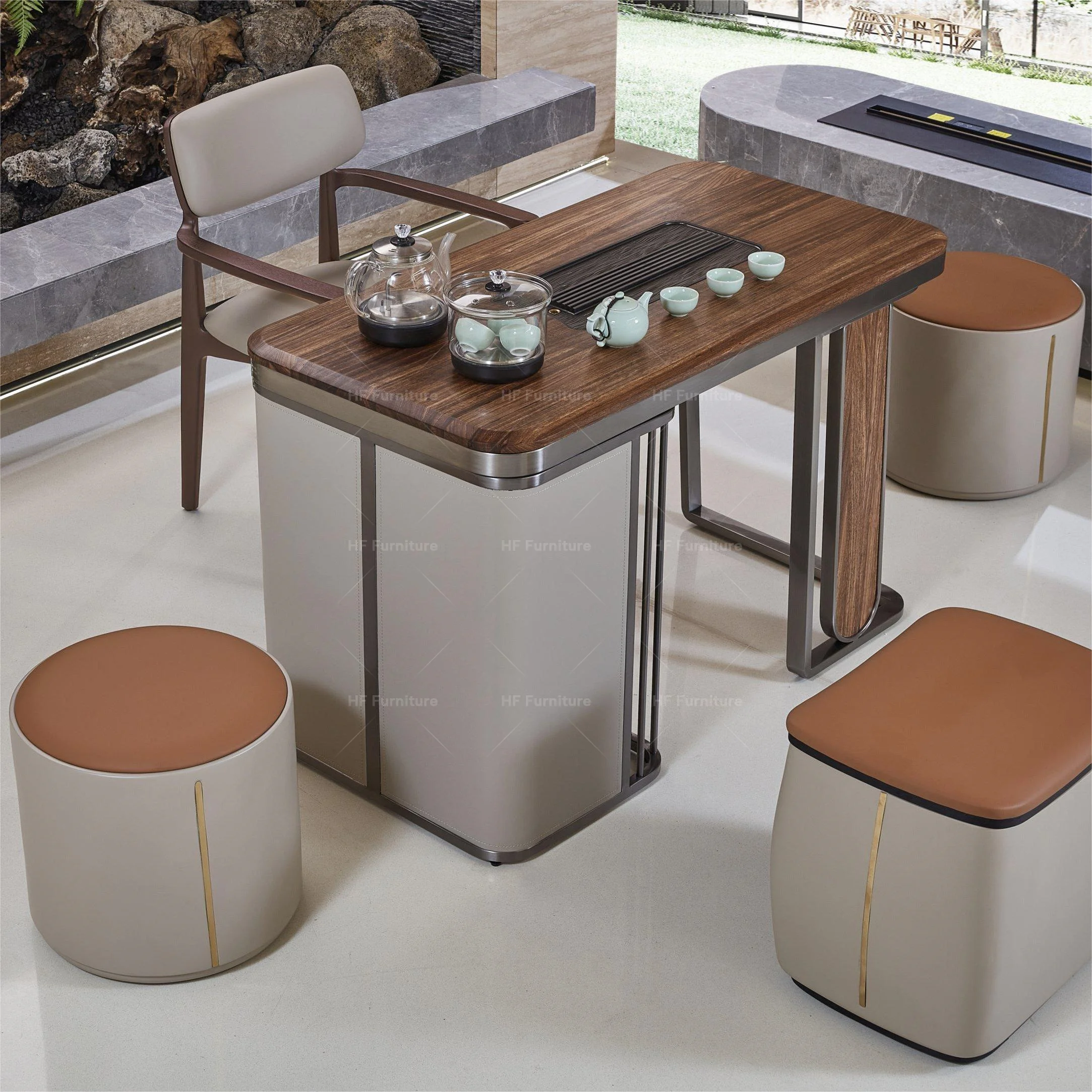 Modern Living Room Furniture Tea Table Wooden Walnut Top Coffee Table ...