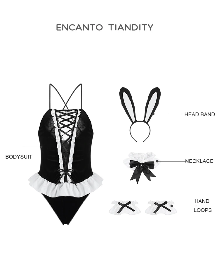 Anime Cosplay Bunny Girl Sexy Costume Velvet Open Crotch Bodysuit With Headband 5pack Set Gr1028