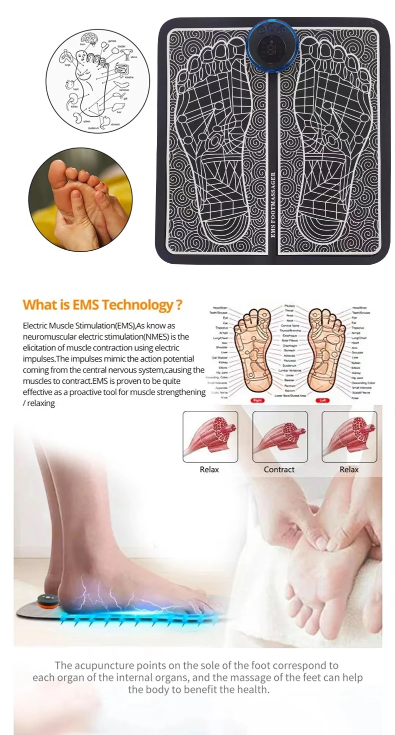 Intelligent Power-off Protection USB Rechargeable Foot Massager Pad