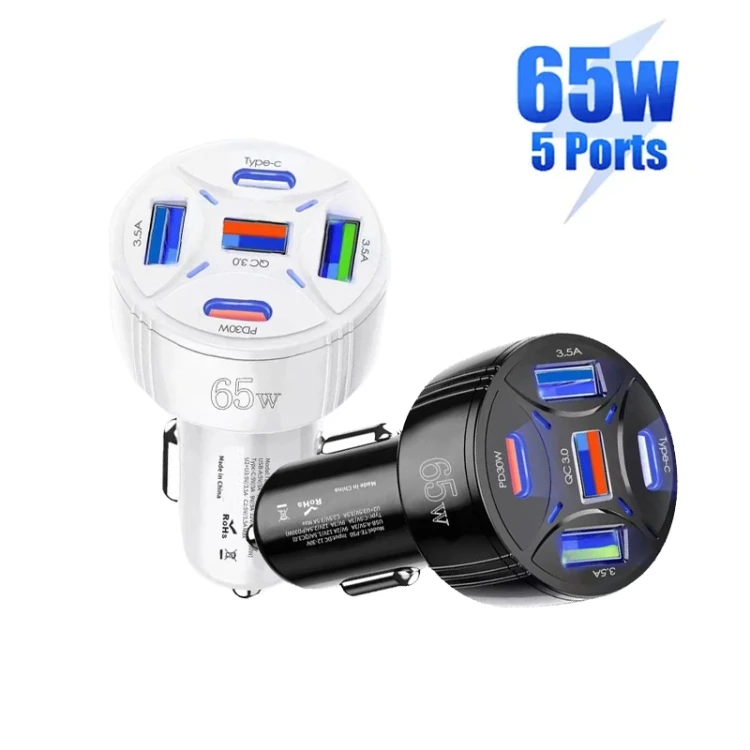 TE-P50 65W PD30W Type-C X 2 + USB X 3 Multi Port Car Charger