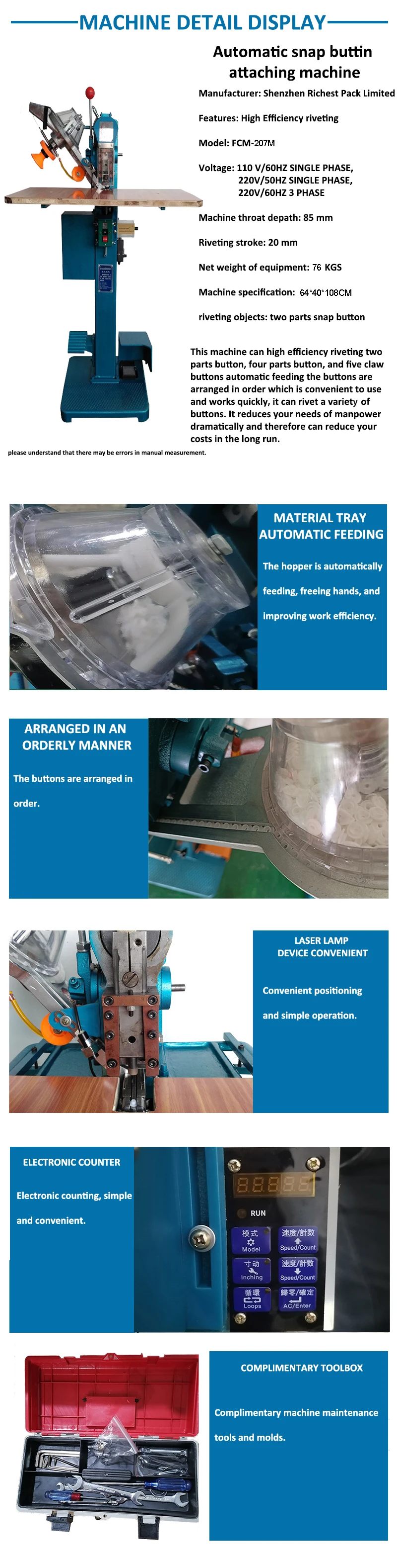 Fully Automatic Snap Button Attaching Machine Plastic Snap Clip ...