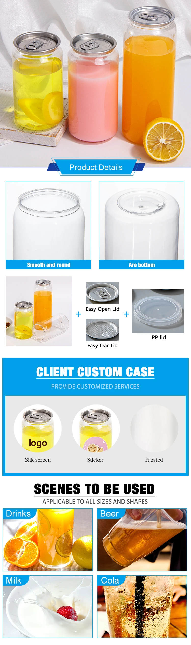 250ml 330ml 350ml 500ml Transparent Cola Coffee Beverage Soda Empty Pet Plastic Can - Buy ...