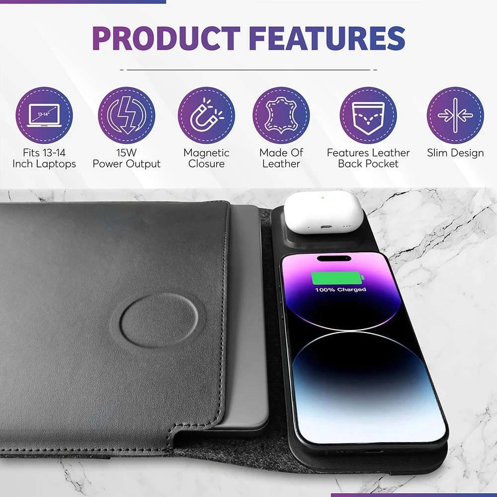 4 in 1 Wireless Charging Laptop Sleeve Travel Phone Earbuds Charging ...
