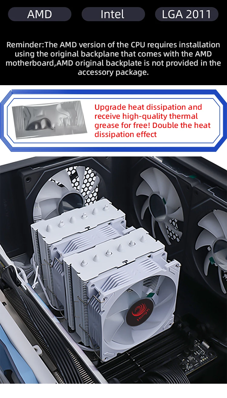 Cpu Cooler Dual Tower Pwm Fans With 92mm Argb Fan 6 Heatpipes Processor ...