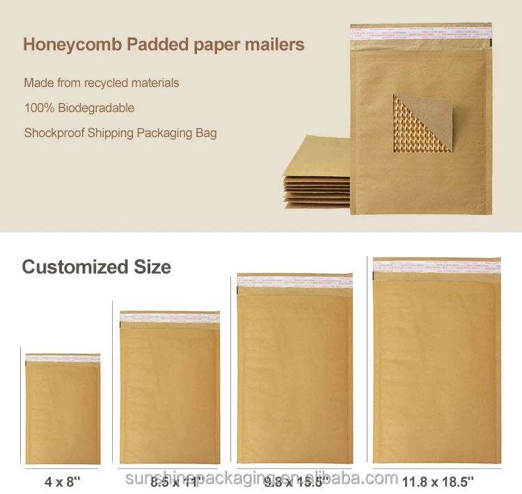 Custom 100% Compostable Honeycomb Padded Kraft Paper Express Envelope ...