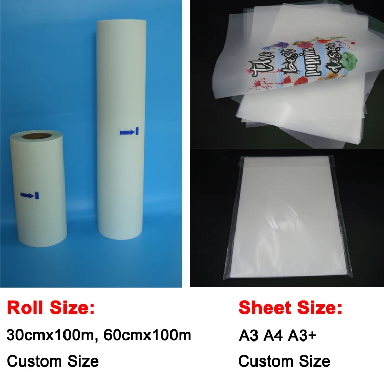 High Quality Hot Peel Double Side Matte A3 A4 Pet Dtf Film Sheets For Heat Transfer Printing ...