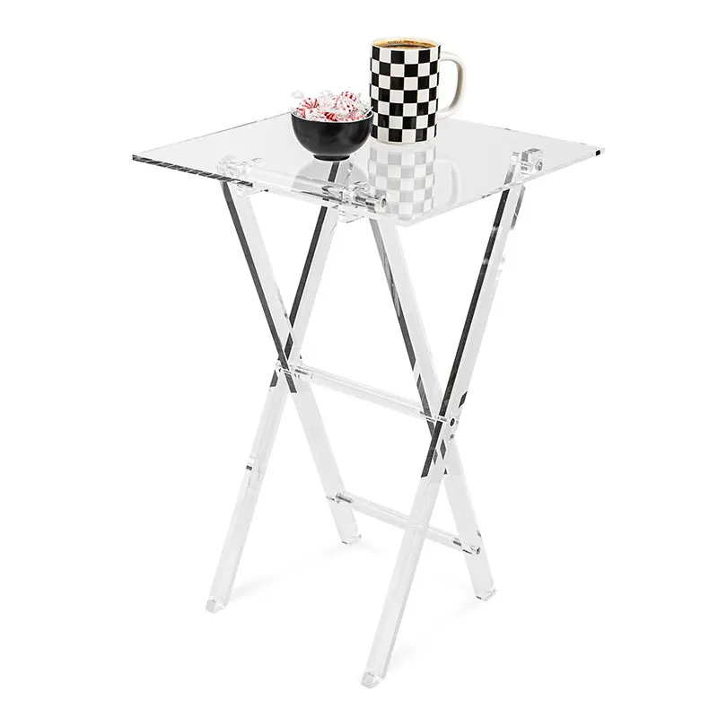 Custom Made Foldable Lucite Tray Table Set Clear Acrylic TV Trays with ...