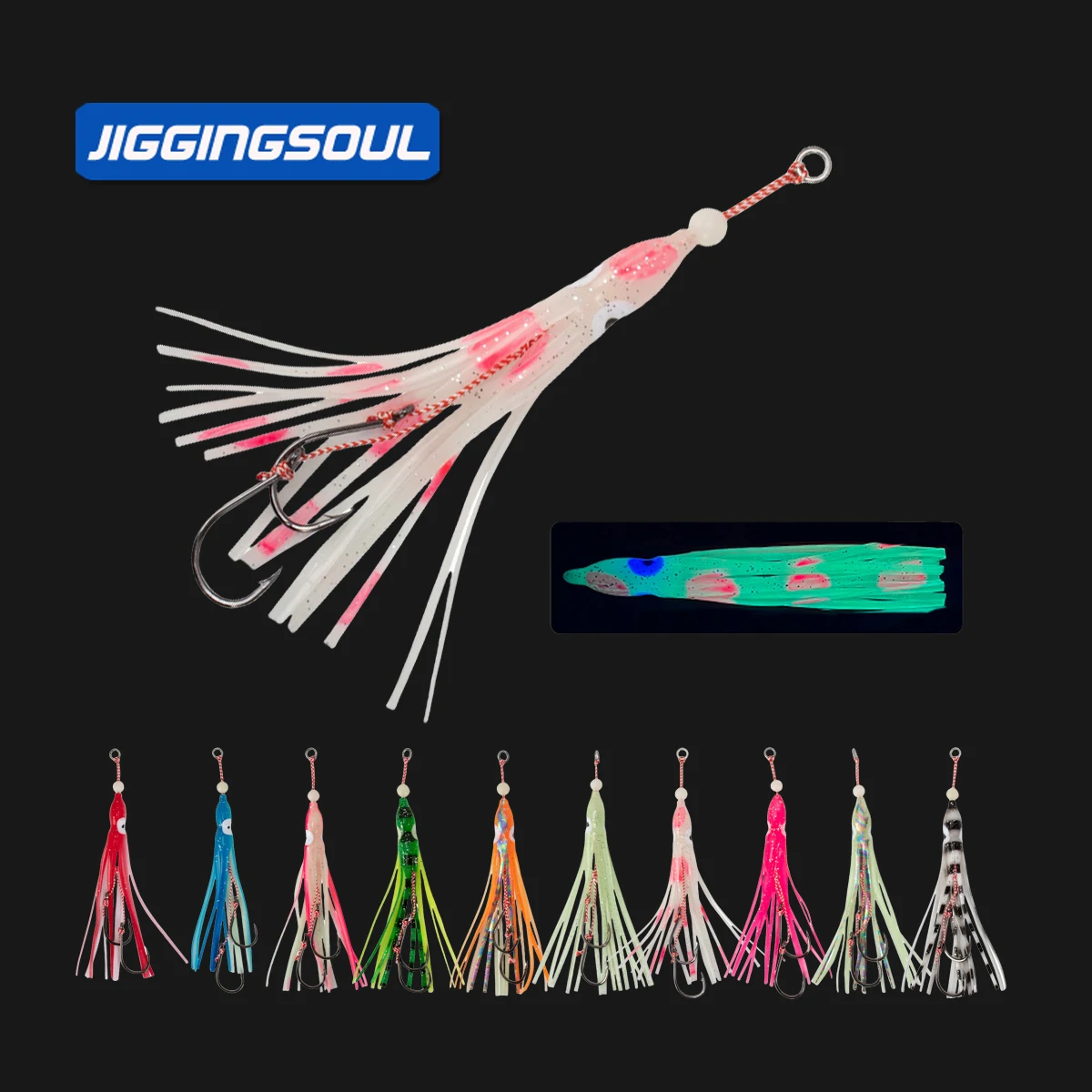 Deep Sea Boat Fishing Triple Rig Assist Hook Octopus Squid Skirt Soft ...