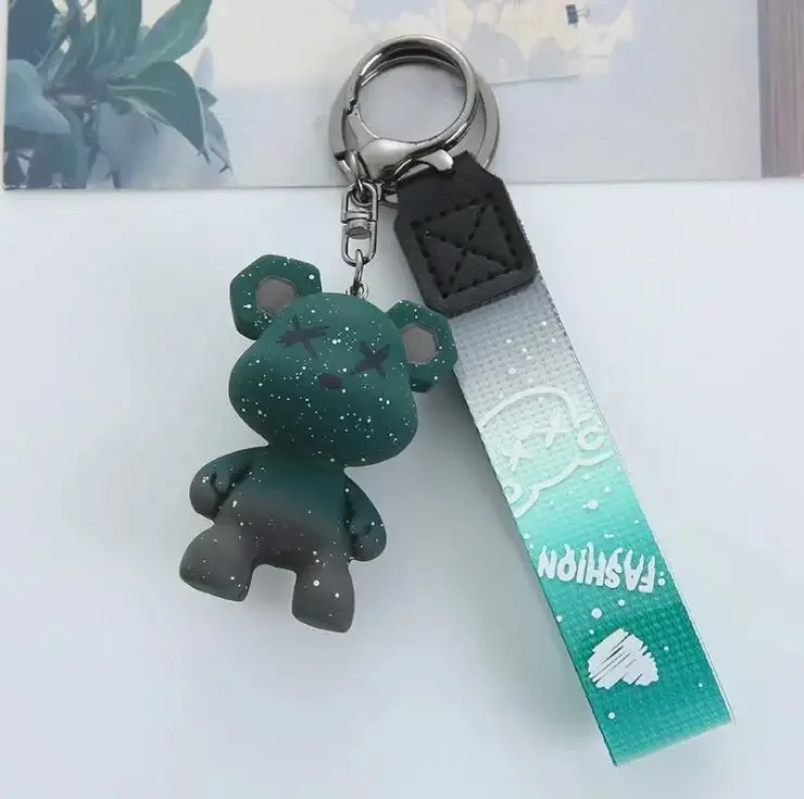 Cartoon Resin Cham Eleon Bear Keychain With Gradient Color Flashing Key ...