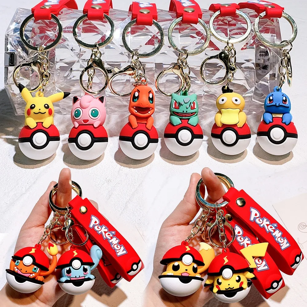 Pokeball Pokemoned PVC Cartoon Pikachu Keychain Squirtle Charmander ...