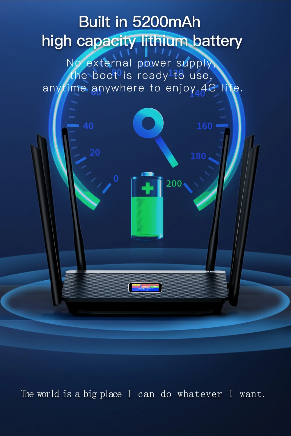 Kuwfi 4G LTE CPE Wifi Routers - 5200mah Battery & LCD Display