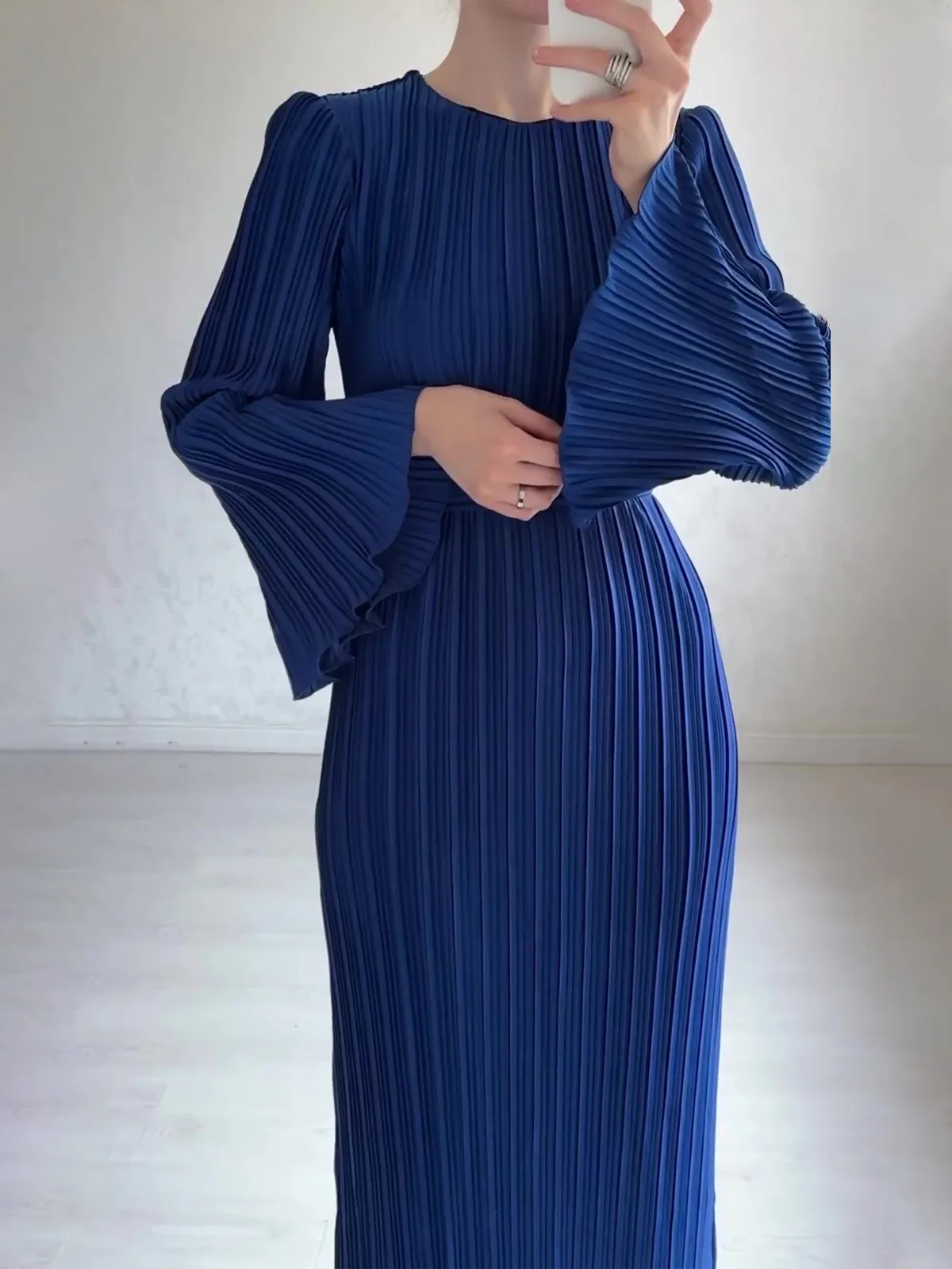 New Arrival 2024 Modest Flare Sleeve Turkish Dresses For Women Pleated ...