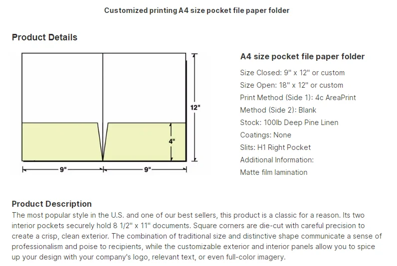 Custom Eco-Friendly Paper Folders with Logo & CMYK Printing