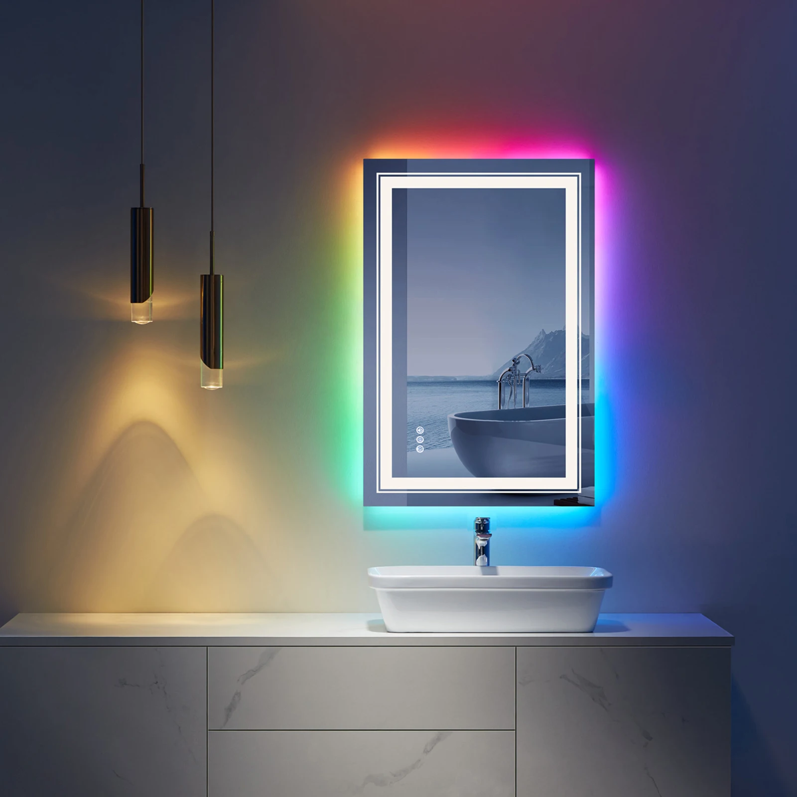 Rectangle Anti-oxidation Mirror Adjustable Lighting Color Bathroom ...