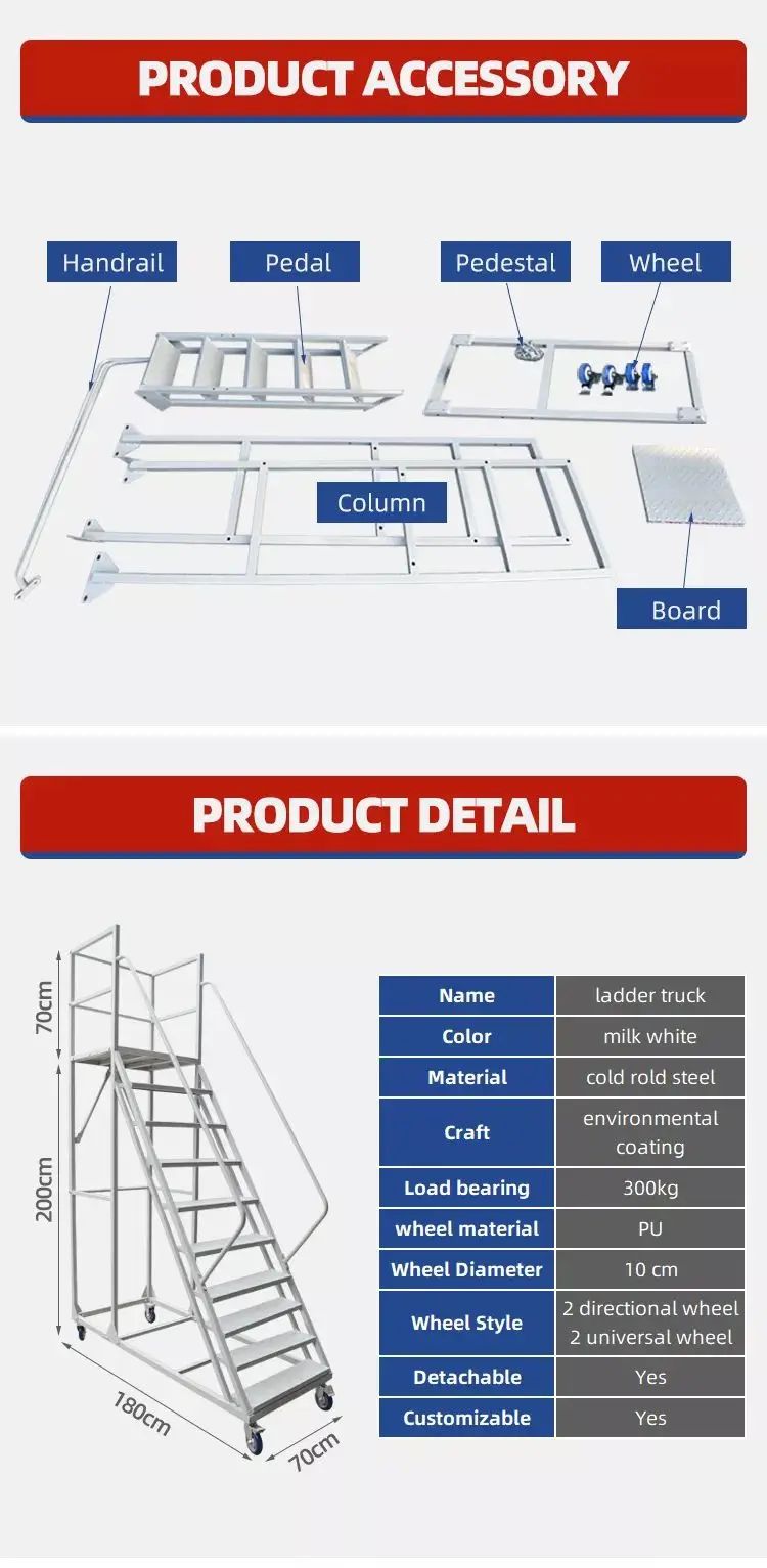 Warehouse Steel Safety Rolling Mobile Platform Ladder