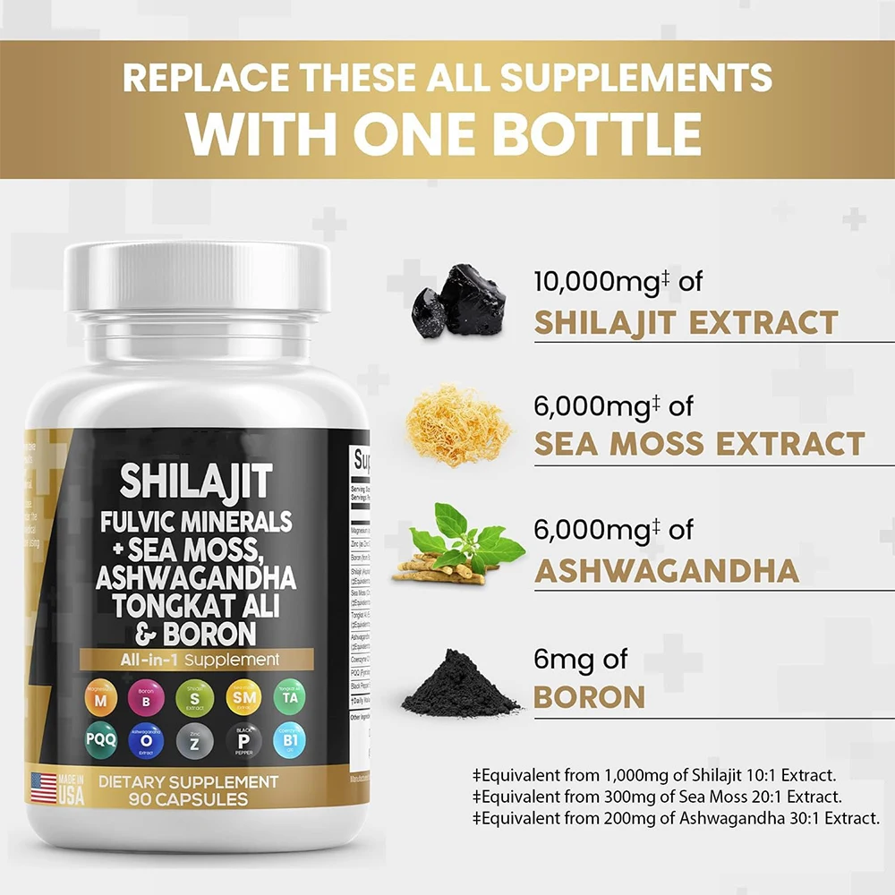 Oem Shilajit Black Seed Oil Ashwagandha Bladderwrack Burdock Root Himalayan Sea Moss Capsules ...